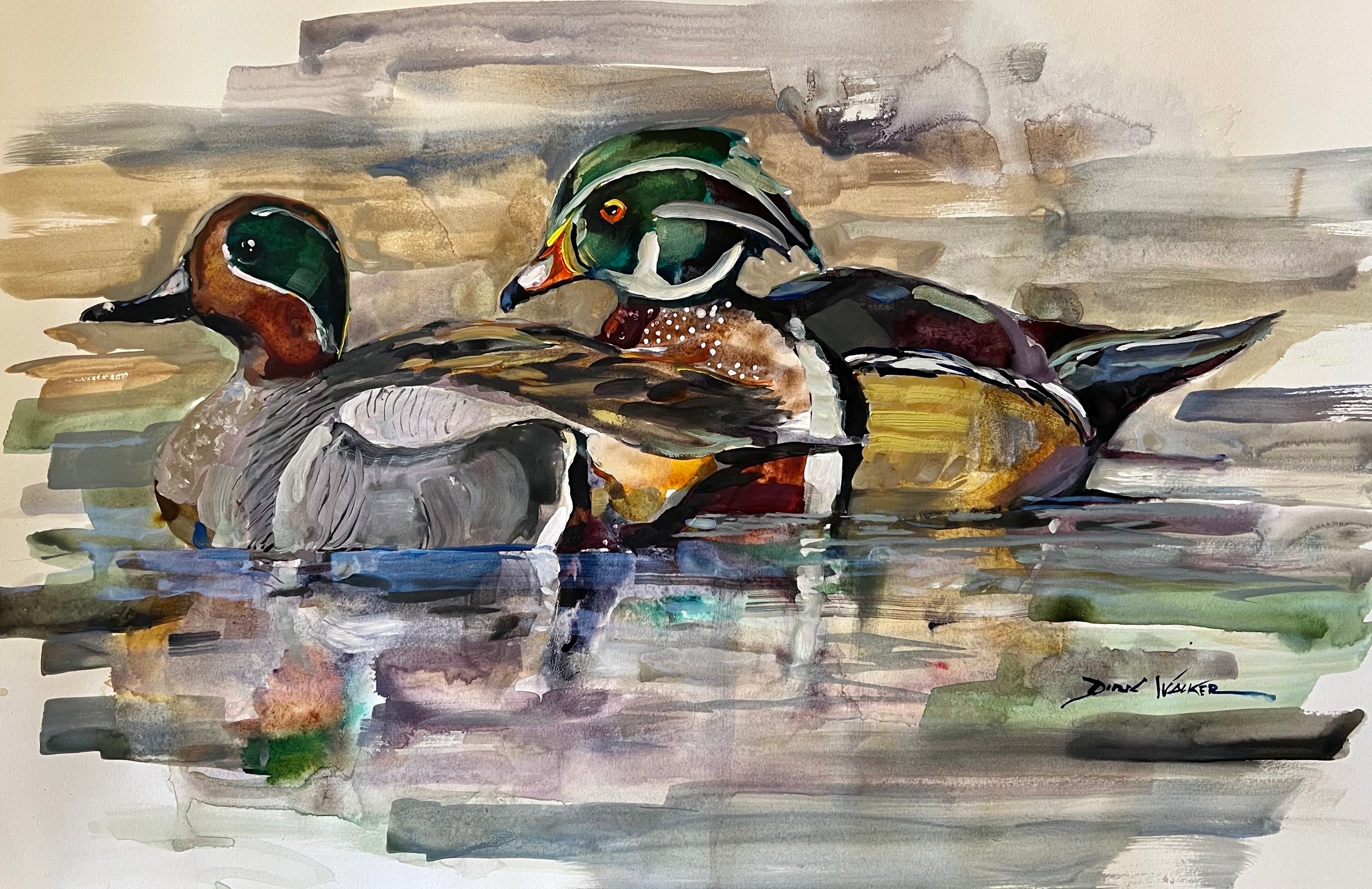 Green Winged Teal & Wood Duck | Dirk Walker Fine Art